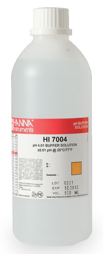 Solución de tampón de calibración pH 4.01 de 500 ml Hanna HI7004L / C | Equipamiento Cientifico